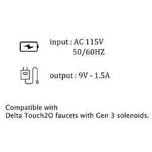 EP73954 A/C Power Supply Adapter for Delta Touch Kitchen Sink Faucets with Touch2O Technology with Gen 3 Solenoid EP102157