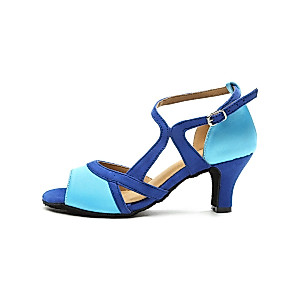 Minishion GL250 Women's Strappy 2.5" Heel Blue Suede Tango Latin Ballroom Dancing Sandals US 7.5