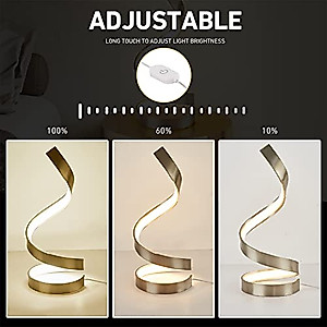 HELYCH Dimmable Spiral Modern LED Table Lamp, Wide Body Minimalist Bedside Lamp, Warm White 3000K CRI 90 Table Light, Small Touch Nightstand Desk Lamps for Living Room Bedroom Office