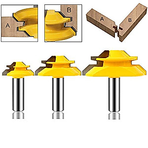 LEATBUY 45°Lock Miter Router Bit Tongue and Groove Set,1/2 Inch Shank Wood Milling Cutter Drilling Carbide Tool For Door Table Cabinet Shelve Wall DIY Woodwork (1/2-45 Degree)