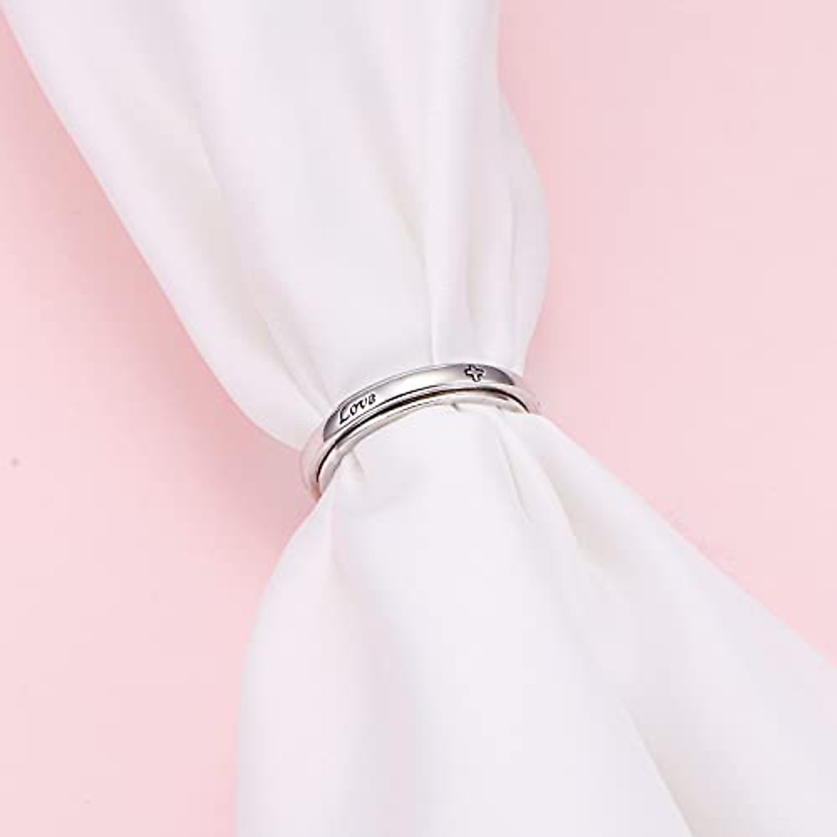 S925 Sterling Silver Spinner Fidget Anxiety Worry Relieving Boredom ADHD Autism Band Rings Faith Hope Love Cross