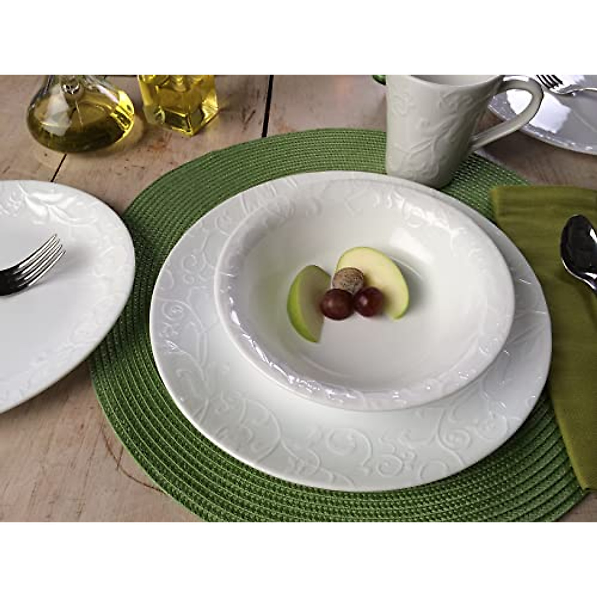 Corelle Vitrelle 4-Pieces 8.5" Glass Salad/Appetizer Plates, Chip & Crack Resistant Glass Dinnerware Set Plates, Bella Faenza