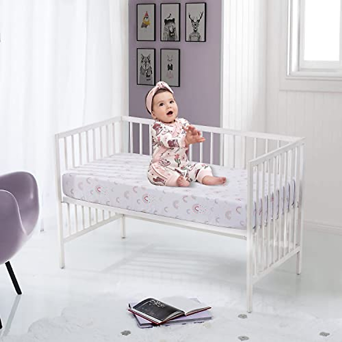 Plushii Crib Sheets for Baby Girls 3 Pack, 28"x 52" Extra Soft Microfiber Crib Sheet Set for Baby Crib Mattress Sheet & Toddler Mattress Pad, Rainbow & Elephant & Stars