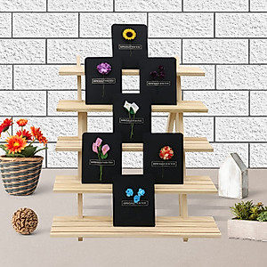 sinyad 101pcs 5-Tier Wood Earring Display Stand, Retail Display Riser Earring, Ring Holder Stand, Removable Countertop Small Merchandise Display Stand with 100 Pcs Earring Card (Wood color)