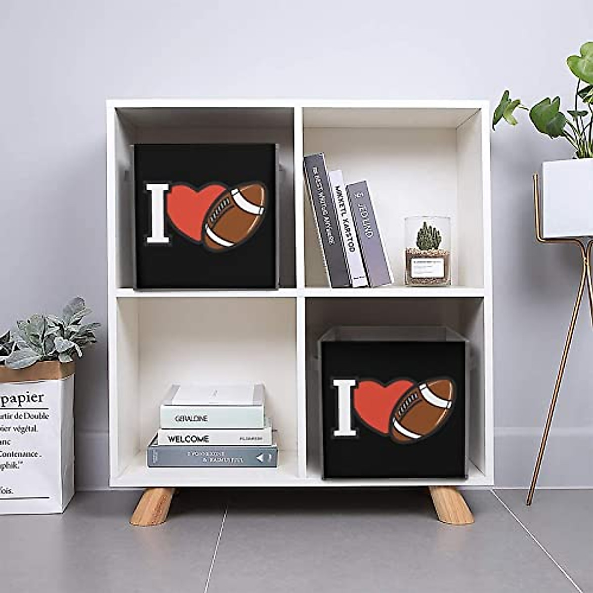 I Love Football Large Cubes Storage Bins Collapsible Canvas Storage Box Closet Organizers for Shelves