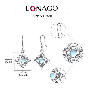 Witches Knot Moonstone Dangle Earrings 925 Sterling Silver Wicca Moon Irish Celtic Dangling Drop Jewelry for Women