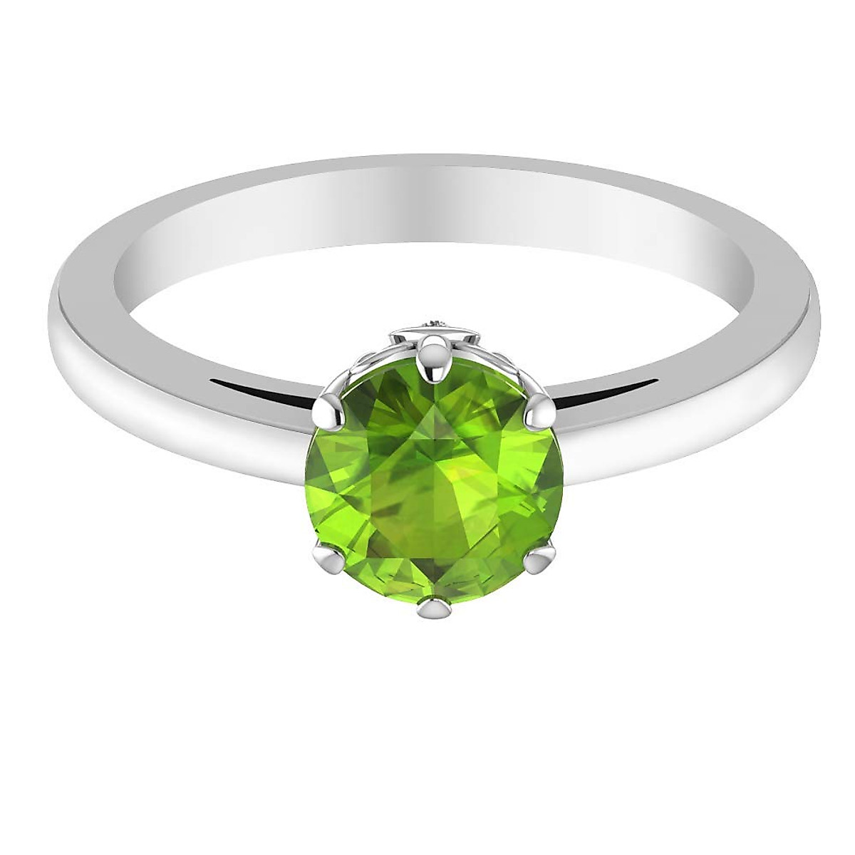 Belinda Jewelz Ring for Womens 925 Sterling Silver Band Ring Green Peridot Gemstone Ring Solitaire Center Round 7mm Jewelry Gift for Her, Size 7