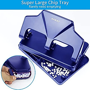 Heavy Duty 3 Hole Punch, 40-Sheet Heavy Duty Paper Punch, 50% Reduced Effort 3-Hole Punch, AFMAT Metal Hole Puncher 3 Ring, Three-Hole Paper Puncher w/Large Chip Tray for Classroom, Office, Blue