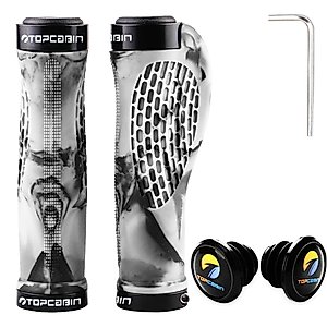 TOPCABIN Bike Grips,Ergonomic Design Bicycle Grips Widen Holding Rubber Bike Handlebar Grips with Aluminum LockGrips for Bike Mountain Road MTB (Rubber White (1 Pair))