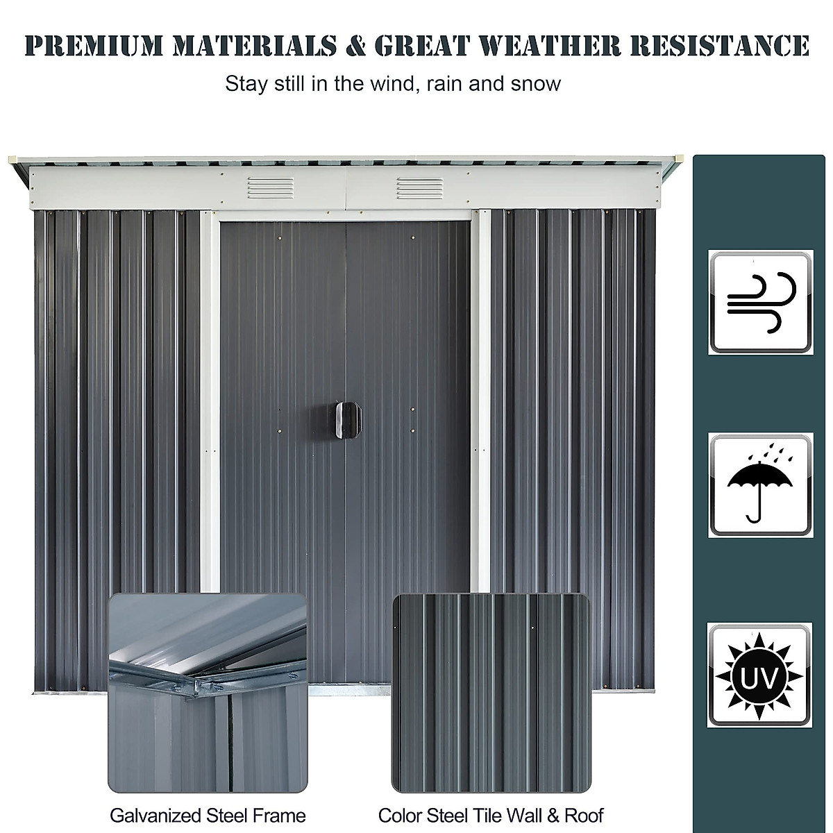 Outsunny 7' x 4' Metal Outdoor Storage Shed, Garden Tool Storage House Organizer with Sliding Doors, Lock and 2 Vents, for Backyard Patio Lawn, Gray