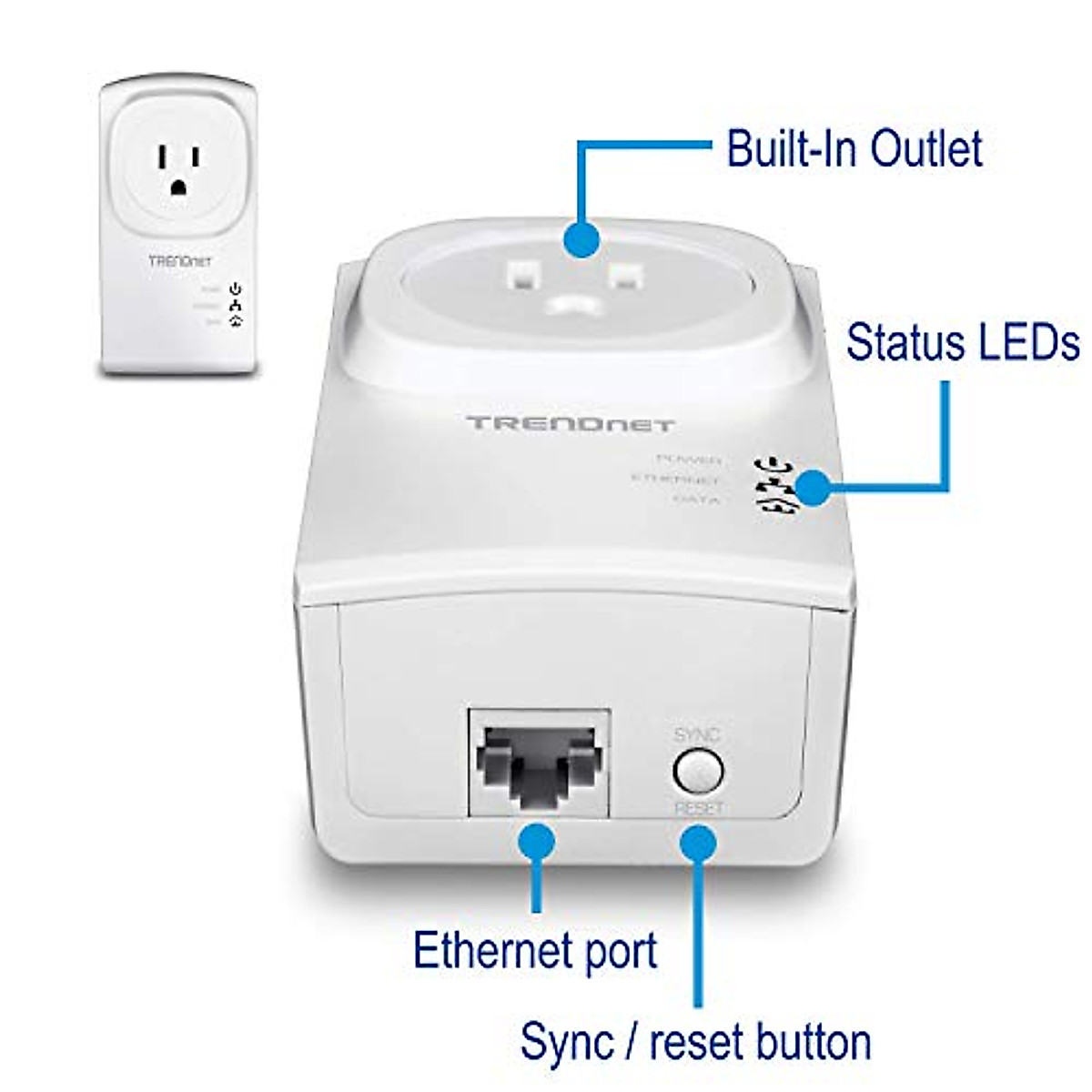 TRENDnet Powerline 500 AV Nano Adapter Kit with Built-in Outlet, Power Outlet Pass-Through, Includes 2 x TPL-407E Adapters, Plug & Play, Ideal for Smart TVs, Gaming, White, TPL-407E2K