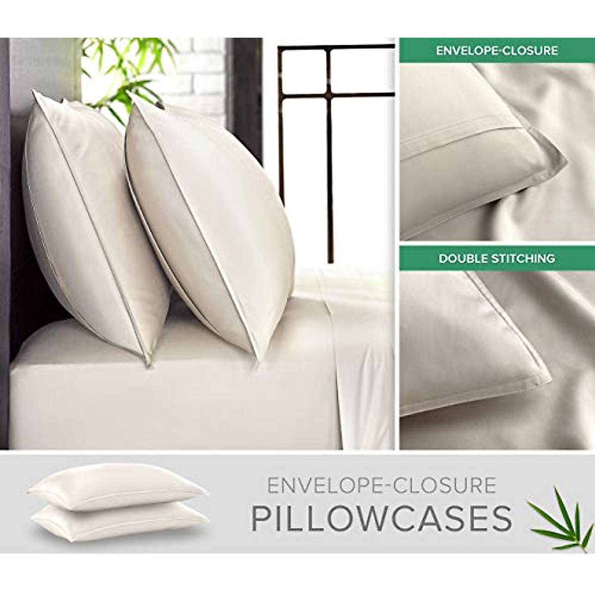 Pure Bamboo Sheets King Size Bed Sheets 4 Piece Set, Genuine 100% Organic Bamboo, Luxuriously Soft & Cooling, Double Stitching, 16 Inch Deep Pockets, Lifetime Quality Promise (King, Ivory)