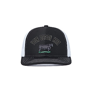 Custom Personalized Embroider Western Farm Animal Cow Cattle Angus Bull for Men 112 Trucker Hat Design Your Text Baseball Cap Black White