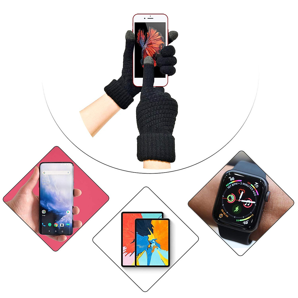 Winter Knit Beanie Hat Neck Warmer Gloves Set, Fleece Lined Skull Cap Scarves Touch Screen Mittens for Men Women Boys