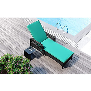 Pool Chaise Lounge Set, Outdoor Patio Pool, PE Rattan Wicker Chair Wicker Lounge Chair, Sun Lounger with Cushion, Reclining Chair Furniture with Adjustable Backrest for Beach Pool Patio (Green+Black)