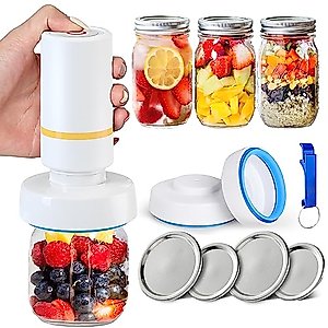 Electric Mason Jar Vacuum Sealer Food Vacuum Saver for Wide and Regular Mouth Mason Jars Can Sealer Jar Seal Pump Kit Accessories Hose Compatible with FoodSaver Vacuum Canning Sealer Machine Attachment Jars Sealing Hood for Food Storage