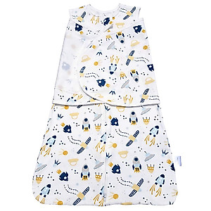 Baby 100% Cotton Sleeping Bag Split Swaddle Wearable Blanket for Boys and Girls, 4 Season, 6-12 Months (Spaceship)