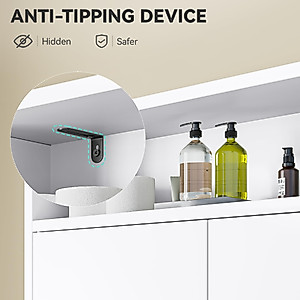 YITAHOME Over The Toilet Storage, Bathroom Storage Over The Toilet, Bathroom Cabinet with Adjustable Shelves, Double Doors, Trash Can Placement Ring, Tissue Box Holder for Bathroom (White)