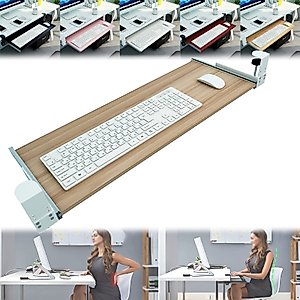 V3VOGUE 5 Colors Wooden Keyboard Tray Under Desk Slide-Out Keyboard Drawers Platforms - Install Without Drilling - for Home/Office/Club Computer Desk Extender Keyboard Shelf