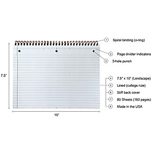 Landscape Notebook - 10" x 7.5" Horizontal Lined College Ruled, 160 pages (80 sheets)