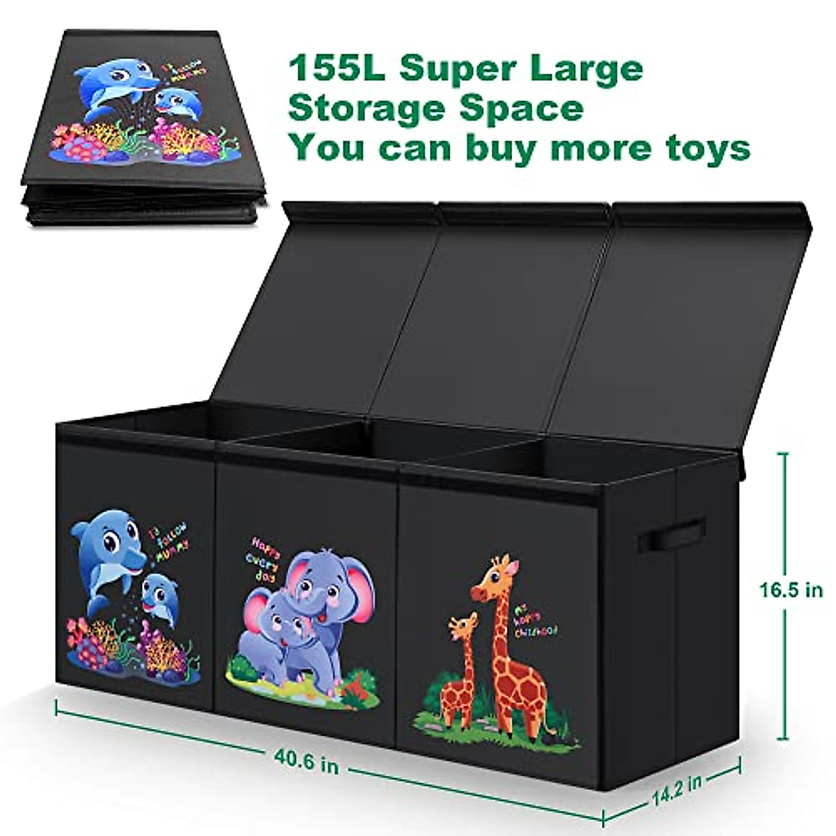 Large Toy Chest for Boys Girls, 40" Toy Box Organizer with Removable Divider, Foldable Sturdy Storage Bins with Lids for kids, Toy Chests for Nursery Playroom Bedroom Living Room