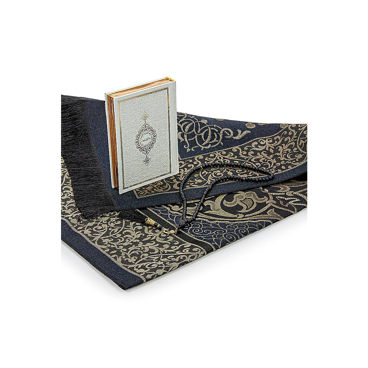 ihvan online Muslim Prayer Rug and Quran with Prayer Beads, Kaaba Decor Box, Islamic Gift for Women & Men, Elegant Islam Set for Ramadan, Eid, Umrah, Birthday, Travel