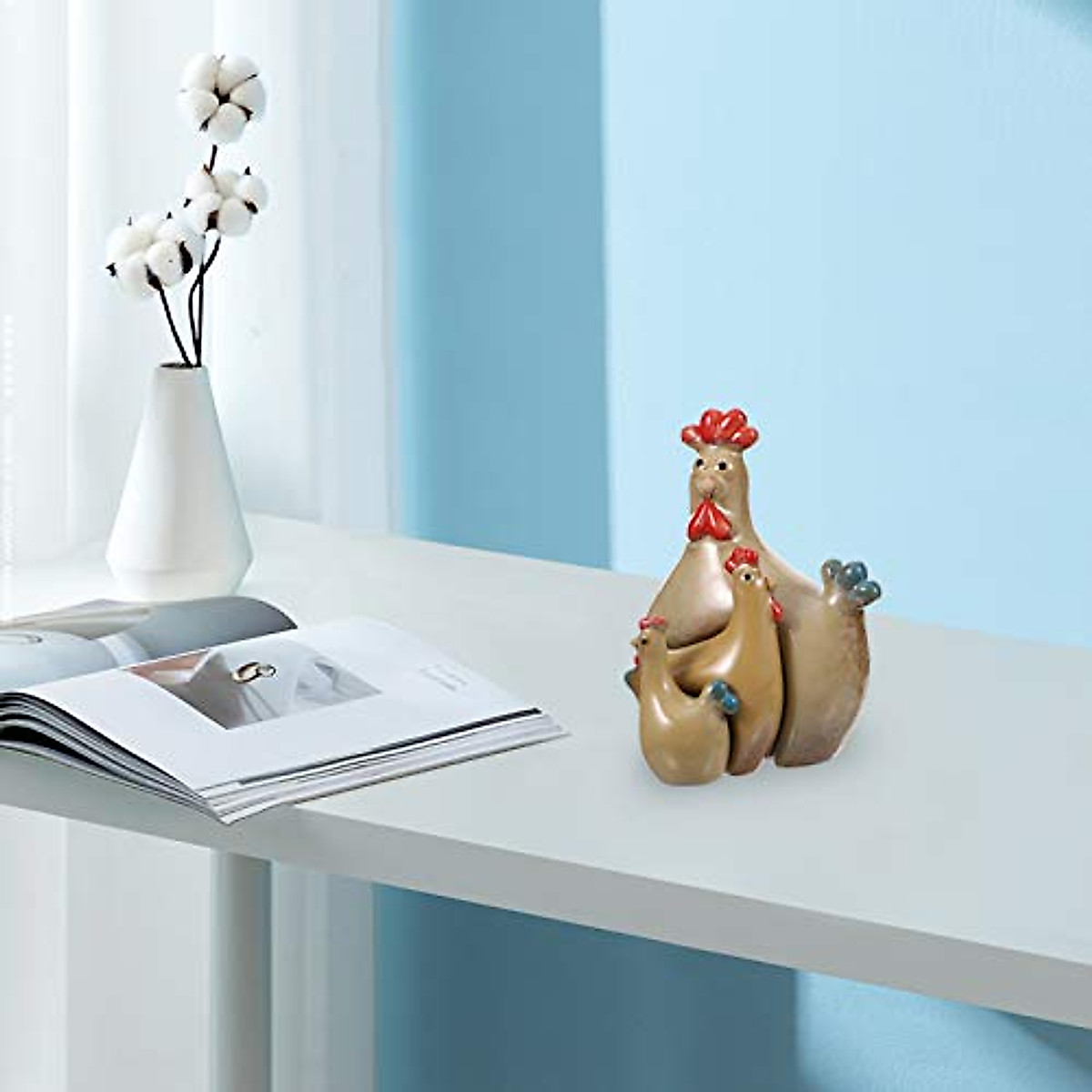 BESPORTBLE Ceramic Rooster Figurines Chicken Family Garden Statue Farm Animal Sculpture Porcelain Modern Animal Decoration for Home Office