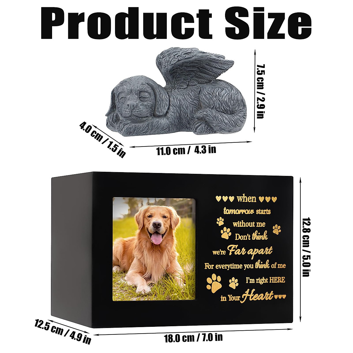 LPREUTWN Pet Urns for Ashes, Large Wooden Pet Urns for Dog or Cat Ashes with Dog Angel, Memorial Keepsake Memory Box with Photo Frame, Loss Pet Sympathy Remembrance Gift (Black)