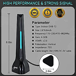 TV Antenna for Smart TV Indoor, Long Range Reception HD Digital TV Antenna Support 4K 1080P Local TV Channels - for HD Smart TV Fire Stick and All Old TV's - 10ft Coax Cable