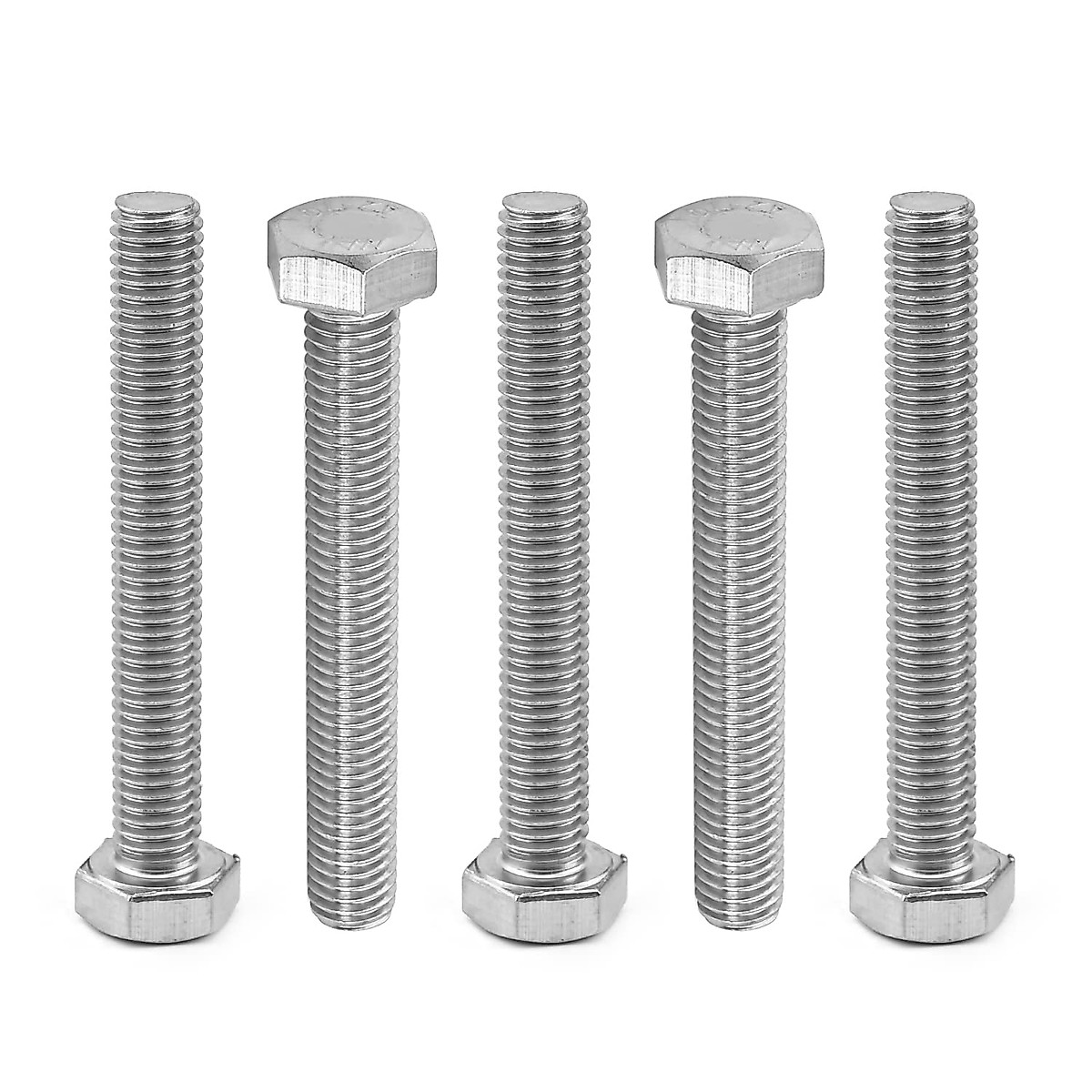 Bettomshin 5Pcs M8 x 60mm Hex Bolts, 304 Stainless Steel 1.25mm Thread Pitch Fully Threaded Metric Hex Head Screw Bolts, Hexagon Screw Bolt, Hex Tap Bolts, Silver (Overall Size 65.45x13x13mm)