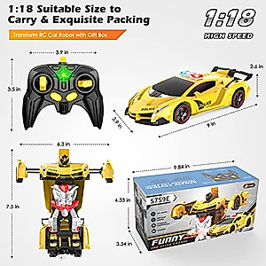 Febyhim Remote Control Car, Transform Robot RC Car with One-Button Transforming 360 Degree Rotation Drifting, 1:18 Scale Police Car Ideal Xmas and Birthday Gift Toys for 8+ Year Old Boys/Girls