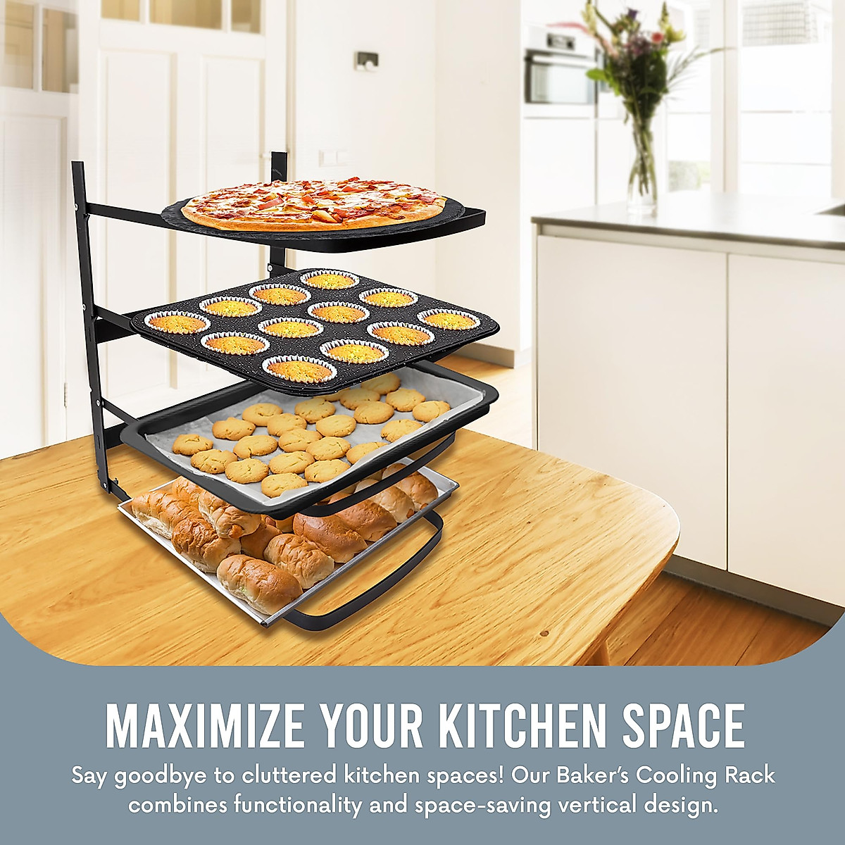 Linden Sweden Metal Baker’s Cooling Rack | Cooling Racks for Cooking and Baking | Storage for Craft and Baking Supplies | Collapsible Racks for Pizza Stones, Cookie Sheets, Baking Pans | 22”x 10”x 1”