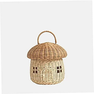 Storage Baskets, 25x25cm Rattan Woven Storage Basket with Lid, Mushroom Shaped Handmade Shelf Organizer, Home Storage Box for Kids Room Decoration