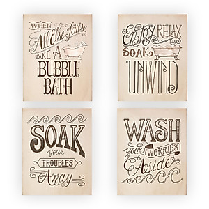 Bathroom "Bubble-Bath Time- Funny Bathroom Wall Decor, Vintage Drawing Wall Prints - Soak-Wash-Unwind-Relax", Ideal For Home Decor. Bathroom Decor to Celebrate the Cherished Bath - Unframed - 8 x 10