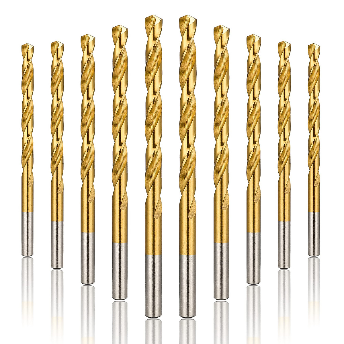 1/8" Titanium Drill Bits, HSS Metal Jobber Length Twist Drill Bits, 135° Split Point, Suitable for Drilling in Metal, Plastic, Wood, Pack of 10pcs, BECOLLO