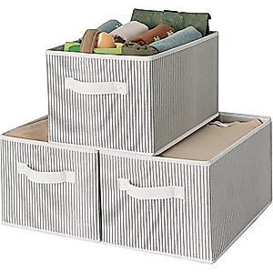 GRANNY SAY Organization Bins, Closet Organizers and Storage, Fabric Storage Bin, Storage Baskets for Organizing, Clothing Storage Bins for Shelves, Large, White with Black Stripes, 3-Pack