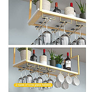 SPTZQURY Ceiling Wine Glass Rack - 31.4 inch Metal Wine Rack with 2 Kinds Glass Holder, Hanging Stemware Goblet Wine Glass Holder Perfect for Bar Cafe Kitchen Restaurant, Display Stand Black
