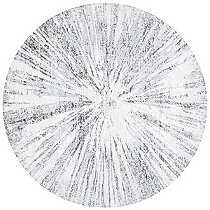 SAFAVIEH Amelia Collection Area Rug - 6'7" Round, Grey & Gold, Abstract Burst Design, Non-Shedding & Easy Care, Ideal for High Traffic Areas in Living Room, Bedroom (ALA449H)