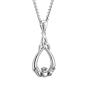 Biddy Murphy 925 Sterling Silver Irish Claddagh Necklace, 20" Inch Fine Celtic Pendant Jewelry for Women Handcrafted by Artisan Jewelers in Ireland, Includes 2" Extension