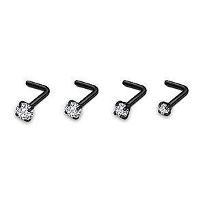 AllerPierce 20G 20Pcs Nose Studs Rings Stainless Steel CZ Black L Shape Stud Nose Piercing Jewelry for Women Men Hypoallergenic Nose Pin 1.5mm 2mm 2.5mm 3mm