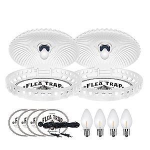 Flea Trap for Inside Your Home, Electric Flea Light, Refillable Flea Traps for Indoor with Refill Including Replacement Sticky Pads and Bulbs, Pet Safe, Pack of 2