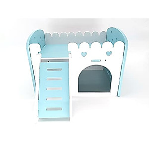 WOWOWMEOW Small Animal Bunkbed House Hideout Detachable Habitat Hut Exercise Playground for Chinchilla Rat Hamster Hedgehog (Medium, Blue)