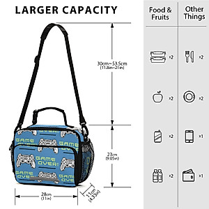 VIGTRO Joysticks Gamepad Slogan Lunch Bag,Insulated Leakproof Lunch Box with Adjustable Shoulder Strap,Video Game Controller Reusable Cooler Tote Bag for Work,Office,Picnic,Travel