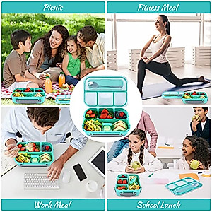 Zezzxu Bento Lunch Box for Kids and Adults, 1300 ML 4-Compartment Bento Box Set, Leak-Proof Plastic Lunch Containers Kit with Accessories, Microwave & Dishwasher & Freezer Safe (Green)
