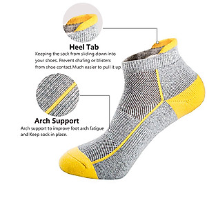 J.WMEET Mens Low Cut Ankle Athletic Socks Cotton Mesh Cushioned Running Ventilation Sports Tab Socks 5Pack