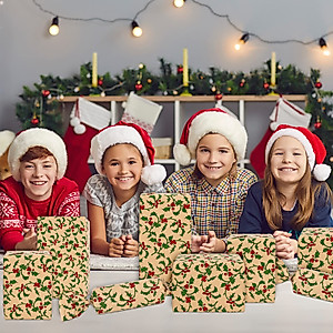 Whaline 100 Sheets Christmas Tissue Paper Xmas Holy Leaves Red Berries Printed Gift Wrapping Paper Rustic Kraft Art Tissue Paper for Christmas DIY Crafts Gift Bags Winter Party Decor, 13.8 x 19.7"