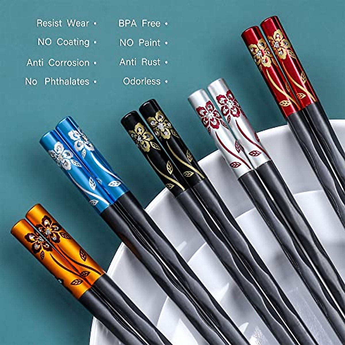 HuaLan Fiberglass Chopsticks Series - Japanese Non-Slip Chopstick, Reusable Chop Sticks Dishwasher Safe, 5 Pairs, Gift Set, 9.9 Inches