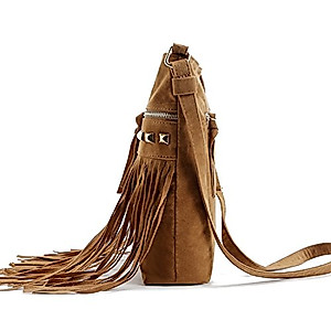 RARITYUS Women Faux Suede Crossbody Shoulder Bag Fringe Weave Tassel Messenger Handbag