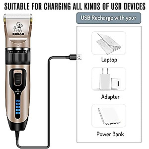 Dog Clippers, Professional Dog Grooming Kit, Cordless Dog Grooming Clippers for Thick Coats, Dog Hair Trimmer, Low Noise Dog Shaver Clippers, Quiet Pet Hair Clippers Tools for Dogs Cats(Gold)