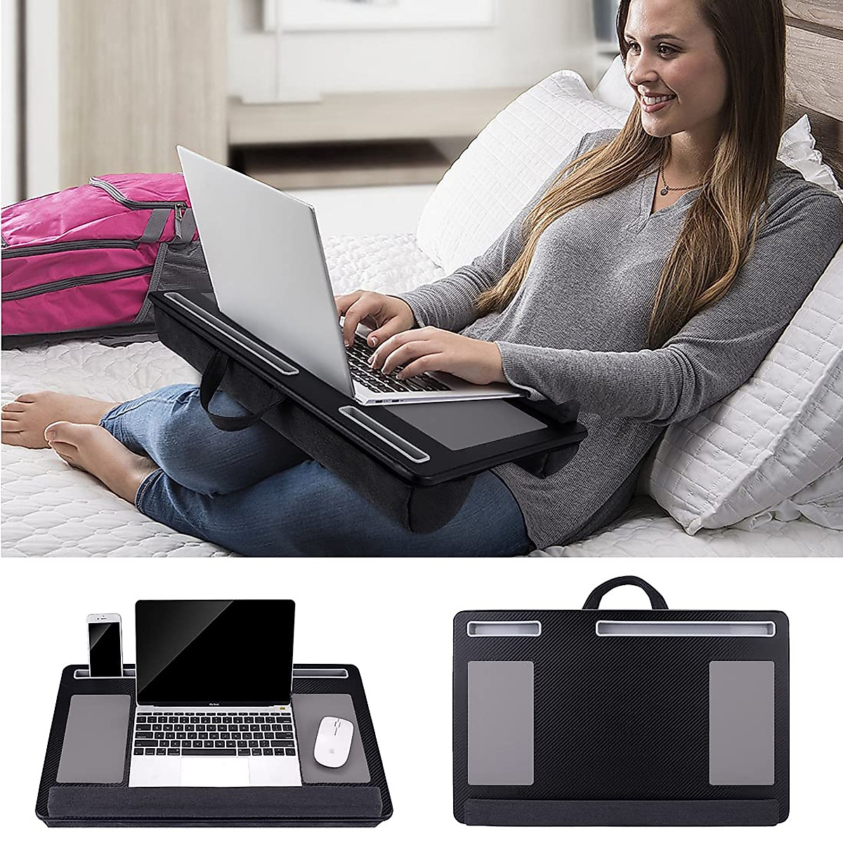 Extra Large Lap Laptop Desk- Home Office Portable LapDesk with Mouse Pad & Wrist Rest for Notebook/ MacBook/ Tablet, Sofa Bed Working, Writing, Drawing (Carbon Black, Fit Up to 17-inch Laptops)